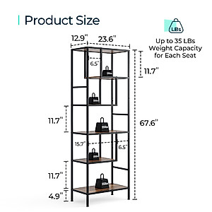 LINSY Home 5-Tier Bookshelf and Bookcase, 63" Tall Freestanding Bookcase, Storage Shelves for Library, Bedroom, Living Room, Home Office, White Oak