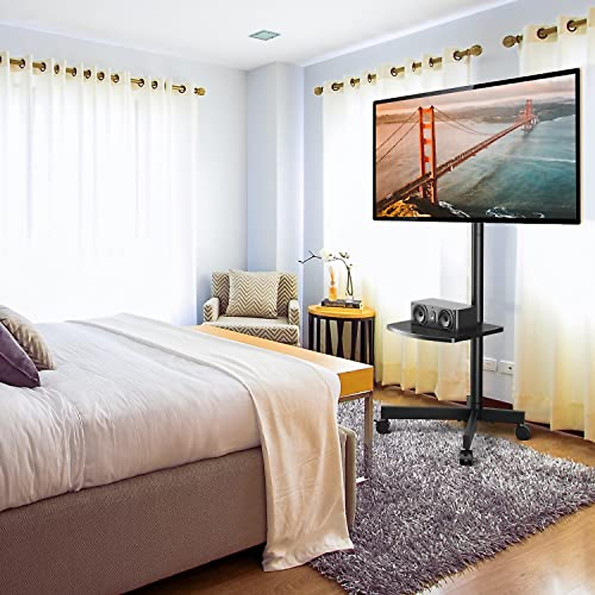 Rfiver Universal Mobile TV Cart for 23-60 inch Flat Screen TVs up to 88lbs, Portable Rolling TV Stand with Mount and Locking Wheels, Black Floor/Outdoor TV Stand with Shelf, Max VESA 400x400mm