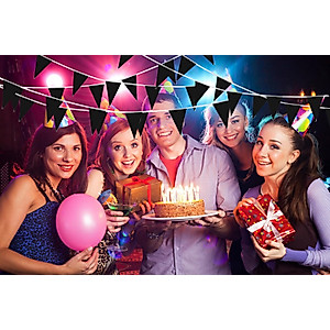 Black Pennant Banner DIY Blank Bunting Solid Triangle Fabric Flags String Decorations for Festival Celebration Bedroom Wedding Baby Bridal Shower Birthday Engagement Anniversary Party - 32 Feet