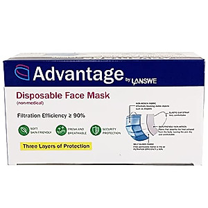 Lanswe Advantage Disposable Masks (2,000 pack) 3-Ply Disposable Face Masks with Elastic Earloops - Volume Pricing