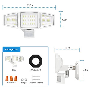 Lepro LED Security Lights, Outdoor Motion Sensor Light, Flood Lights with 3 Adjustable Heads, 270° Wide Lighting Angle, 27W 3200LM Super Bright, IP65 Waterproof for Yard Porch Garage, White