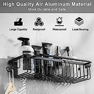 Shower Storage for Inside Shower, 3 Pack Shower Organizer with Hooks and Soap Holder, Adhesive Wall Mount Shower Shelves, Rustproof Black Shower Caddy Basket Shelf Storage Rack for Bathroom Kitchen