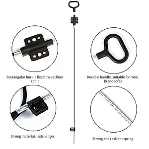 2Pcs Sofa Recliner Pull Cables Replacement，Recliner Sofa Chair Couch Release Lever Pull Handle，Fits Ashley and Most Recliner Sofa Brand，Exposed Cable Length 4.9", Total Length is 31"。 (D ring)