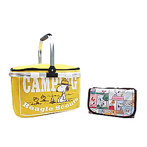 Finex Yellow Snoopy Picnic Set - Foldable Picnic Basket + Reusable Blanket Mat for Camping Hiking Outdoor Concert Theme Park Travel Day Trip