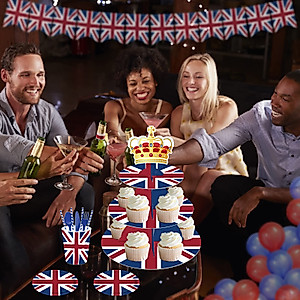 Lide Road 3 Tier British Party Cupcake Stand British Flag Cake Stand United Kingdom Party Cardboard Cake Tower Stand UK England Round Cupcake Tower for British National Day UK Theme Party Supplies