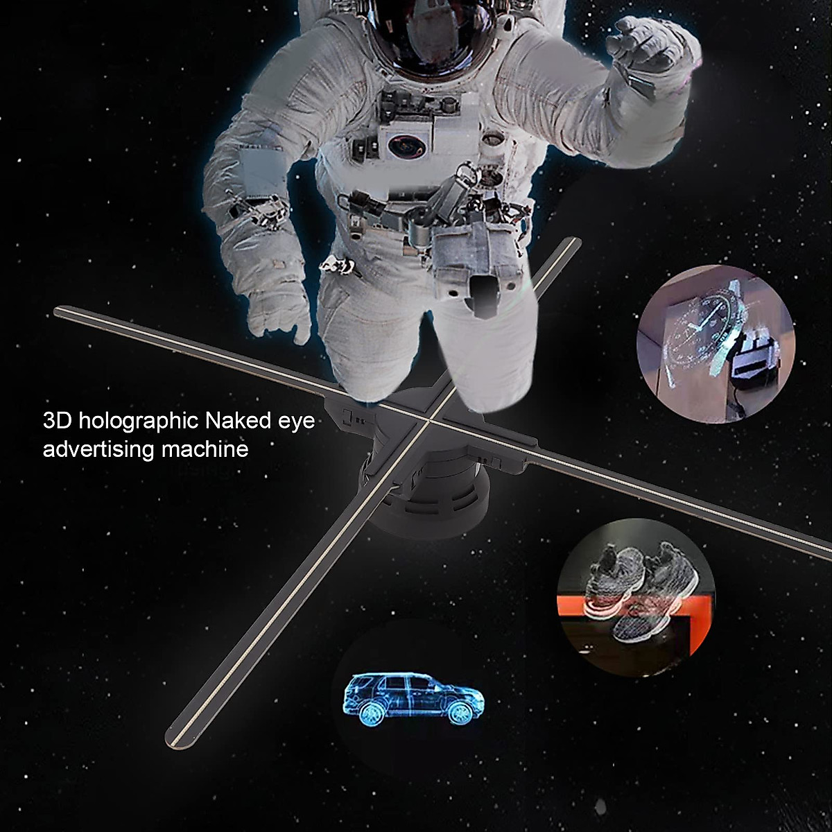 FTVOGUE 96W 3D Hologram Advertising Display Glasses Holographic Fan for Commercial Shop Signs Bars Casinos Parties