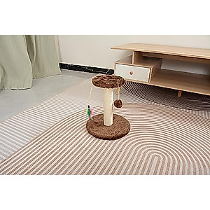 Cat Scratching Post with Premium Natural Sisal Rope - Cats Scratch Post Indoor Play for Small Kitten with Dangling Ball & Feather Toy Covered with Soft Smooth Plush Fabric, Stable Cat Stand (Brown)