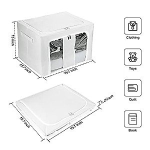 Elegeet 3Pack 66L Storage Bins with Metal Frame - Foldable Linen Fabric Storage Box With Handles And Transparent Window Closet Organizers And Storage(Grey