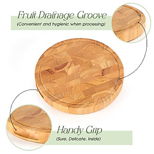 Wood Cutting Board (13in Round - 1.5in Thick) End Grain Cutting Board, Solid Wooden Butcher Block, Chopping Board For Kitchen with Juice Groove & Inner Handles One Size