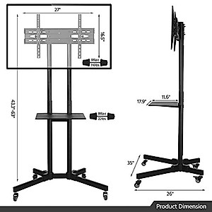 Yaheetech Mobile TV Stand with Wheels for 32-75 Inch LCD LED Screens TVs, Height-Adjustable Rolling TV Cart Hold up to 110 lbs, Trolley Floor Stand w/Tray, Max VESA 600x400mm