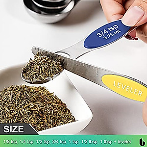 Urbanstrive Magnetic Measuring Spoons Set Stainless Steel, Dual Sided for Liquid Dry Food, Measuring Cups Spoons Set Fits in Spice Jar, Kitchen Gadgets, Cooking Utensils Set, Including Leveler, 8Color