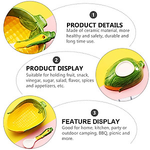 Hemoton Cartoon Corn Bowl with Spoon Ceramic Sauce Dish Dip Bowl Porcelain Salad Bowl Dessert Bowl for Snack Sushi Fruit Pasta 17X11. 5cm