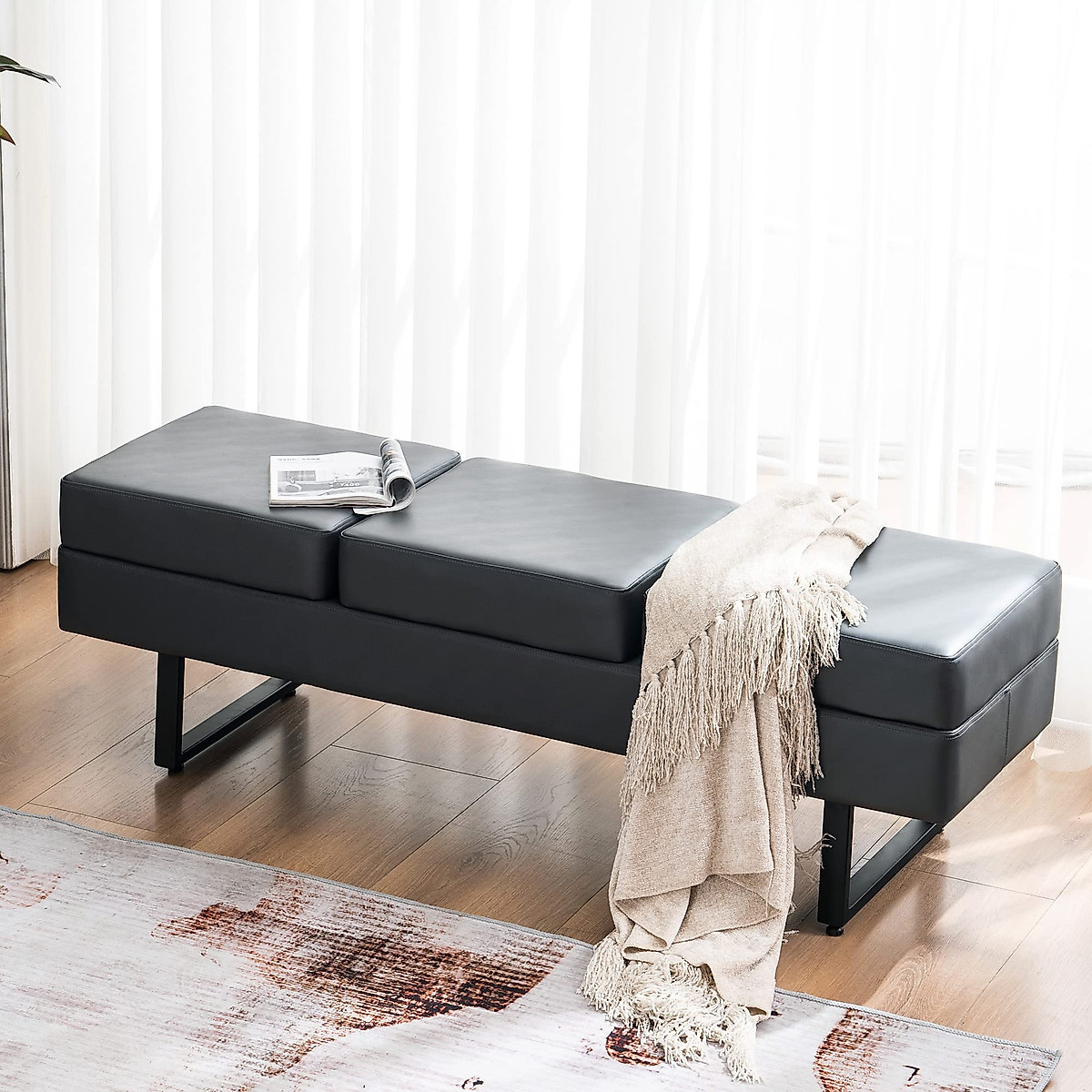 BarberPub Waiting Room Chairs, Heavy Duty Office Guest Reception Bench, Faux Leather Upholstered Lobby Chairs for Salon, Conference Room 7008 (Dark Grey)