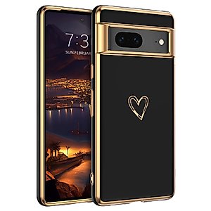 BENTOBEN Google Pixel 7 Protective Case, Heart Plating, TPU, Lightweight, Flexible, Non-Slip, Shockproof, 6.3 Inch, Black