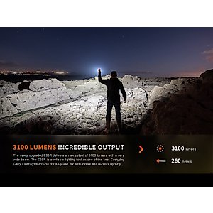Fenix Dual Battery Bundle E35R EDC Flashlight, 3100 Lumens USB-C Rechargeable High Lumen Performance Flashlight with Extra ARB-L21-5000 and LumenTac Battery Case