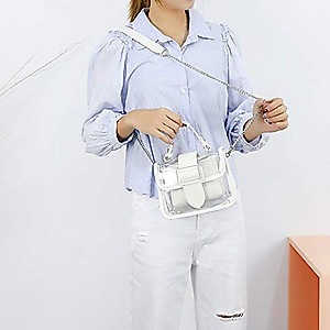 Women Clear Shoulder Bag Purse 2 in 1 Transparent Crossbody Messenger Bag Jelly Handbags Mini Clutch Casual Travel Pouch Waterproof College Cute Chain Bag for Women Grils Ladies, White