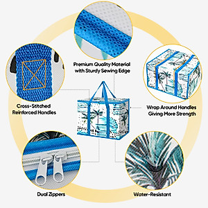 BALEINE 2Pk Insulated Reusable Grocery Bags, Collapsible Cooler Bag for Groceries, Heavy Duty Large Insulated Bag (Island Breeze)