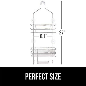 Gorilla Grip Anti-Swing Oversized Shower Caddy, Rust Resistant Organizer, Holds 11 lbs, Strong Suction Cups, Hooks, Easy Hanging Bathtub Shampoo and Accessories Caddies for Showerhead, 3 Shelf, White