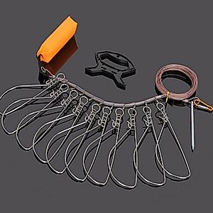 Joyeee Stainless Steel Fishing Stringer for Wading Boat Kayak, with Float Carabiner, 10 PCS Fish Lock and Plastic Handle, 27 FT 300lb Silent Stringer Durable Fishing Gear, Clip Fish Holder, Red