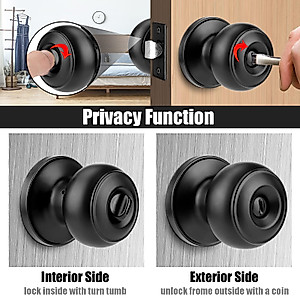 AMZKONIG 12 Pack Matte Black Privacy Door Knobs Keyless Interior/Exterior Doorknobs Lockset with Hardware Instruction and Wall Protector for Bedroom Bathroom