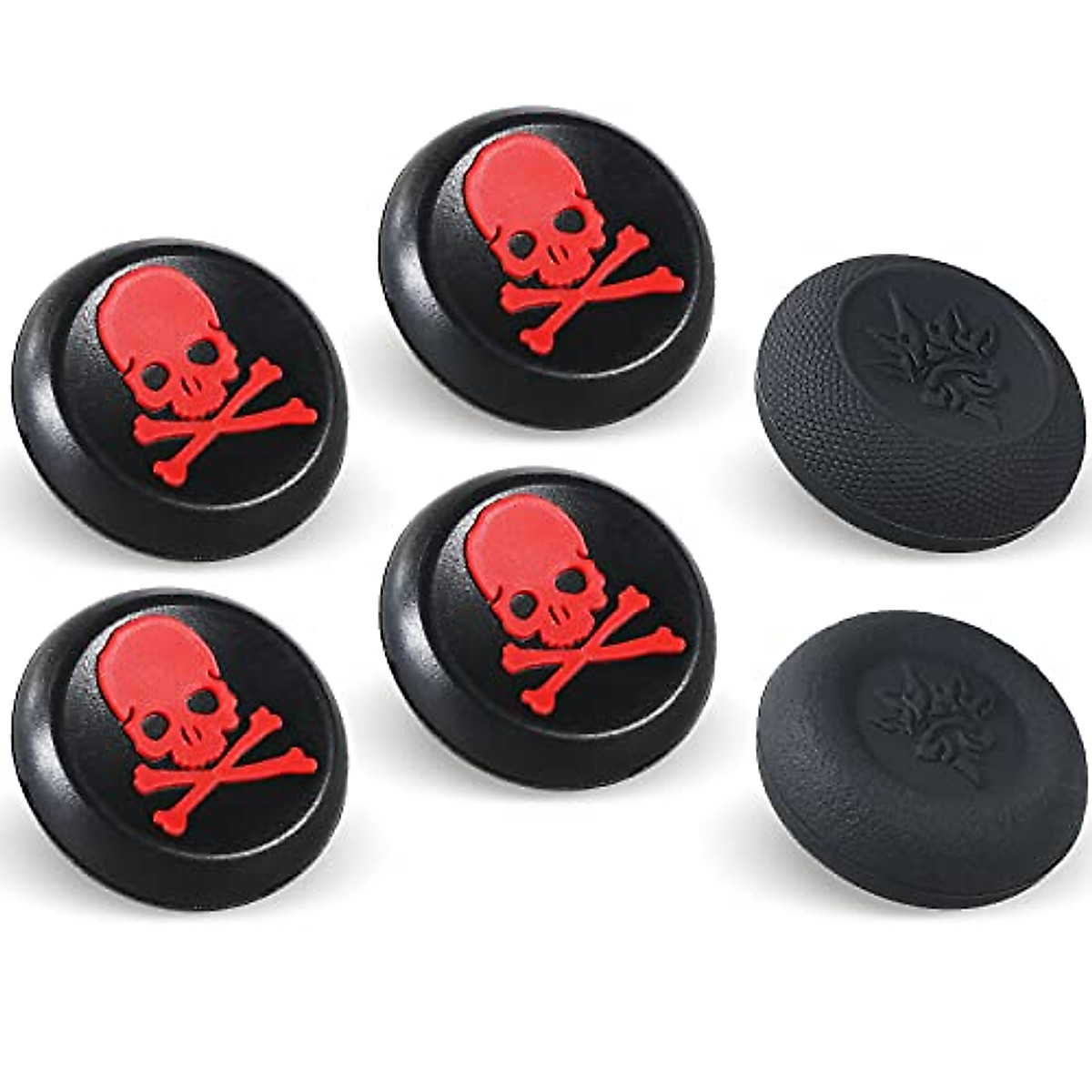 9CDeer Performance Joystick Analog Stick Thumb Grips Set of 6 Compatible with PS5, PS4, Xbox Series X/S Xbox One, Switch Pro Controller Skull Black & Red