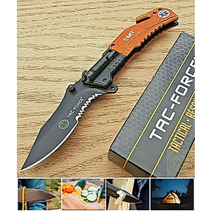 Rescue Stainless Steel Open Folding Pocket Knife 3.5" Stainless Blade Black/Orange Aluminum Handle Outdoor Survival Hunting Knife for Camping by Survival Steel
