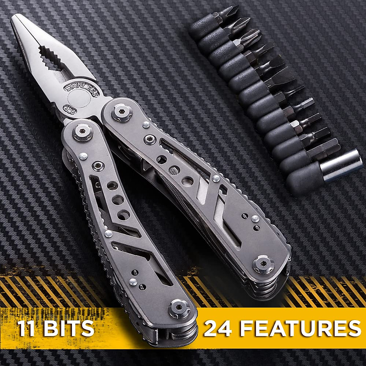 Multitool 24-in-1 with Mini Tools Knife Pliers and 11 Bits - Multi Tool All in One Multi Function Gear for Men Best Multi-tool Kit for Work EDC Camping Backpacking Survival - Great Gift for Men 2238