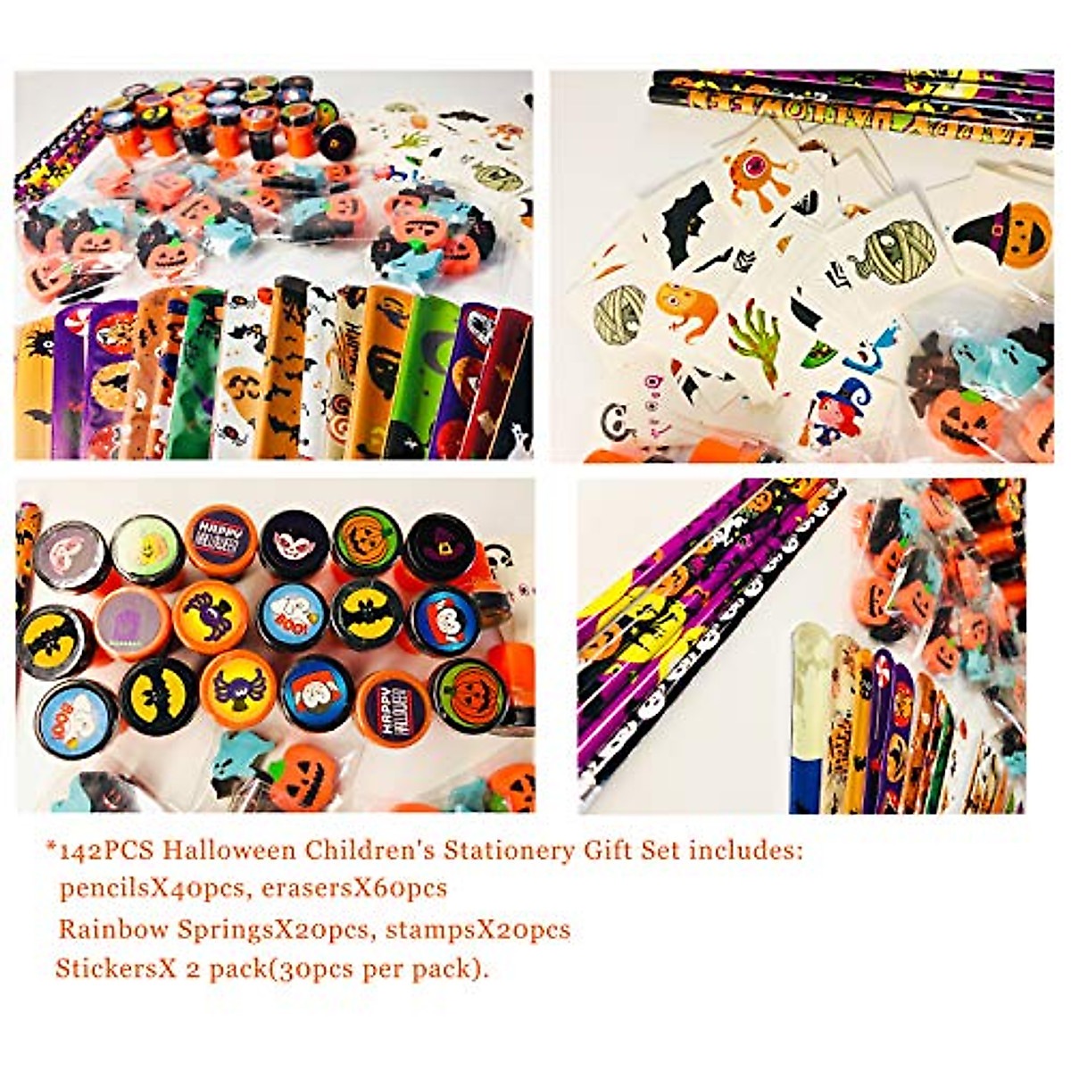 NIGHT-GRING 142PCS Halloween Toys and Novelty Assortment for Halloween Party Favors, Halloween School Stationery Party Supplies Gift Sets
