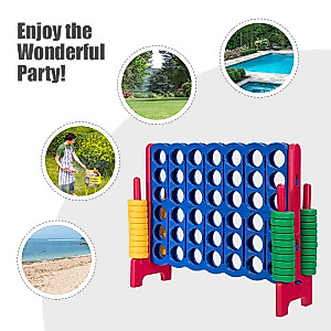 Costzon Giant 4-in-A-Row, Jumbo 4-to-Score Giant Game Set for Kids & Adults, Indoor Outdoor Yard Connect Game, 3.5FT Tall with 42 Jumbo Rings & Quick-Release Slider, Perfect for Family & Party Games