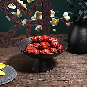 YARNOW Serving Fruit Tray ceramic display stand fruit bowl with base retro round fruit holder footed fruit display container for fruits snacks jewelry display stand black display stand Serving Bowl
