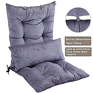 Big Hippo Rocking Chair Cushion,Soft Thicken Rocking Chair Cushion Set with Detachable Neck Pillow Back Support,Comfy Chair Cushion Pad with Ties for Outdoor Indoor Home Office,Gray