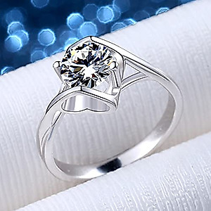StarGems 1ct Moissanite 925 Sterling Silver Platinum Plated Hollow-out Heart Setting Romantic Two Prong Ring B4438-1ct-8