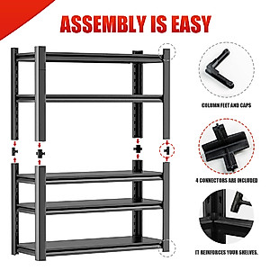 OLLRRACT Storage Shelves Garage Shelving Heavy Duty - 72''H Garage Shelves Adjustable 5 Tier Metal Shelving Unit Storage Rack Shelving Industrial Utility Shelf 16" D x36 W x72 H（2 Pieces）