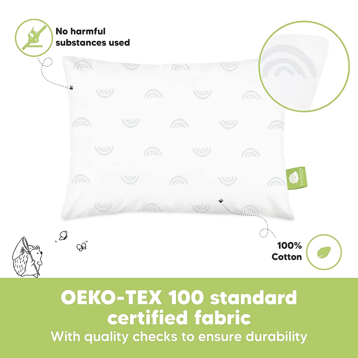 KeaBabies 2-Pack Toddler Pillow and Toddler Pillowcase for 13X18 Pillow - Soft Organic Cotton Toddler Pillows for Sleeping - Organic Toddler Pillow Case for Boy, Kids