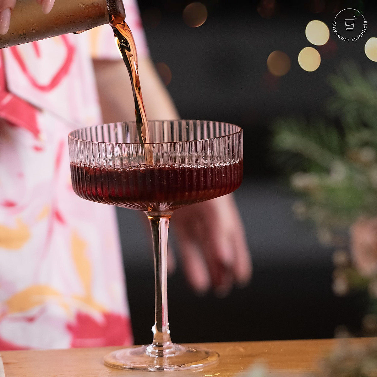 Vintage Art Deco Coupe Glasses - Tall Ribbed Coupe Cocktail Glasses 7 fl oz - Set of 4 - Crystal Cocktail Glassware for Champagne Classic Manhattan Goblet for Martini, Cosmopolitan, Sidecar, Daiquiri