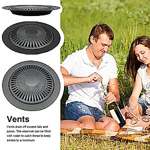 Korean Style Stovetop,Round Iron Stick-Proof Barbecue Plate Tray,Roasting Round Grill Pan for Indoor Outdoor BBQ,Stovetop Plate for Cooking Meat/Vegetable