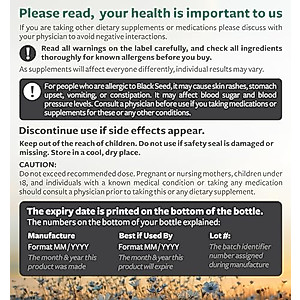 Black Seed Oil - 120 Softgel Capsules Skin Health (Non-GMO & Vegan) Cold-Pressed Nigella Sativa Producing Pure Black Cumin Seed Oil with Vitamin E - 500mg Each, 1000mg Per 2 Capsule Serving