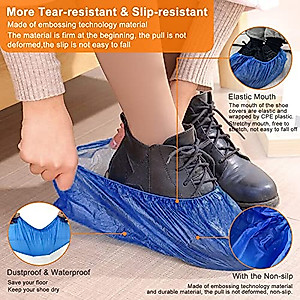 Shoe Covers Disposable - 100 Pack (50 Pairs) Non Slip Recyclable Disposable Boot Covers Waterproof Durable Shoe Protector for Indoor Guest Visitor, One Size Fits Most(CPE Plastic)
