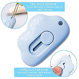 Mini Box Cutter,Right Or Left Handed Mini Cutter, Cloud Utility Knife Cat Paw Shape Keychain Box Opener, Retractable Portable Cutter Knife[blue]