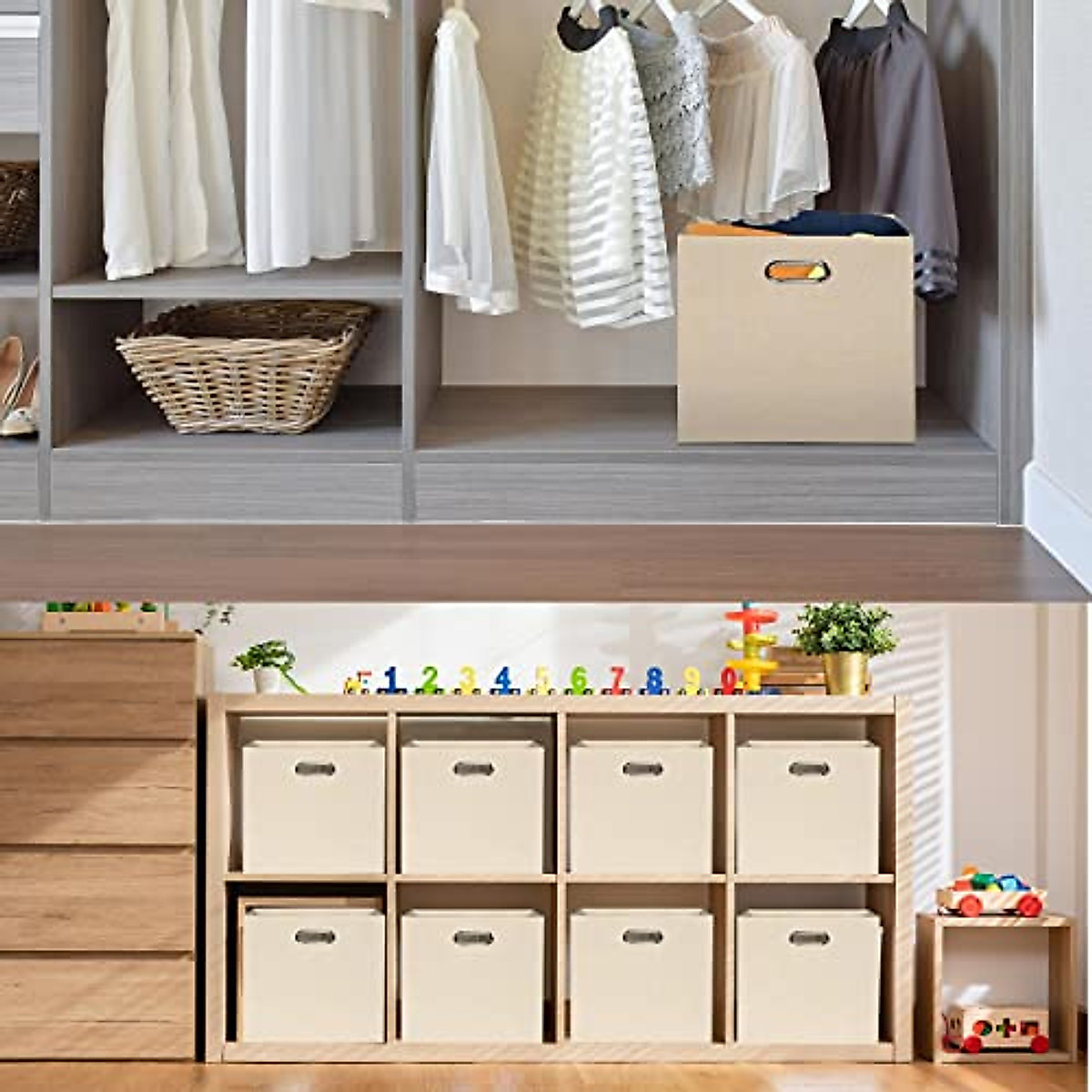 6 Pcs Fabric Storage Cubes 13x13x13 Cube Storage Bins with Metal Handle Collapsible Cube Storage Organizer Bins Basket Storage Square Basket for Organizing Shelf Cabinet Bookcase Boxes (Beige)