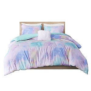 Intelligent Design Queen/Full Size Comforter Set, Watercolor Queen Bedding Sets, Tie Dye Comforter Set for Teen Girl & Boys, 4 Pieces Cassiopeia Comforter, Sham, Throw Pillow Full/Queen Pink/Blue