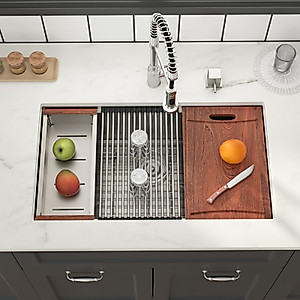 33 Kitchen Sink Undermount - Lepuday Undermount Kitchen Sink 33 Inch Stainless Steel 16 Gauge Single Bowl Workstation Kitchen Sinks 33X19 With R10 Round Corner