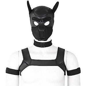 Unisex Neoprene Dog Head Mask, Novelty Dog Head Mask with Collar, Armband and Shoulder Strap
