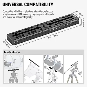 NEEWER 9"/230mm Rail Bar Vixen Style Dovetail Plate, Metal Mounting Plate Saddle with M6 1/4" 3/8" Camera Screw for Telescope Mount Adapter OTA Equatorial Tripod Sky Astrophotography, QR003