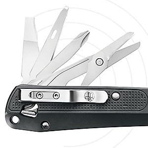 LEATHERMAN, FREE K4 EDC Pocket Multitool with Knife, Magnetic Locking, Aluminum Handles and Pocket Clip, Made in the USA, Gray (K4)