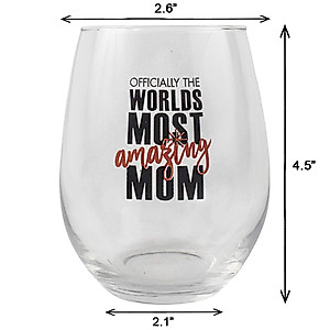TWO TRINKETS Officially the Worlds Most Amazing Mom Stemless Wine Glass, 15 oz. Black & Orange