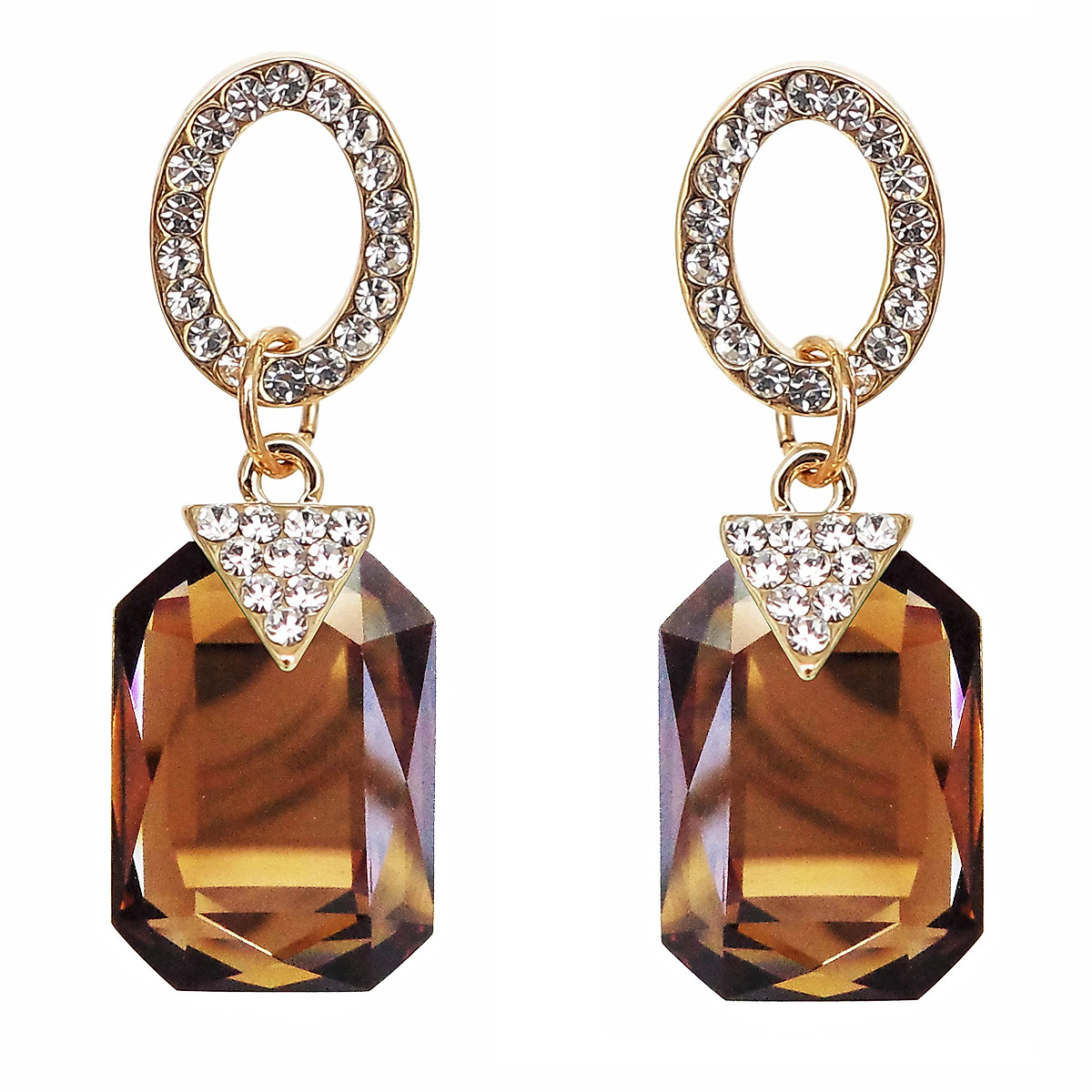 Navachi 18k Gold Plated White Crystal Brown Square Zircon Dangle Az1640e Stud Earrings