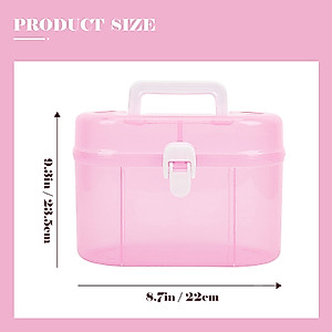 YARNOW Clear Double Layer Plastic Storage Box, 6. 9 x 4. 9 Inch Portable Handled Storage Case, Multipurpose Organizer with Removable Tray for Stationery Art Craft (Pink)
