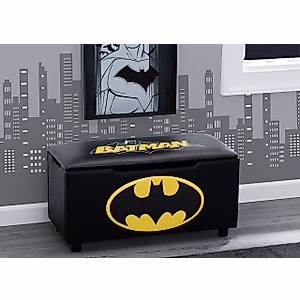 Delta Children DC Comics Batman Upholstered Storage Bench for Kids | Perfect for Bedrooms/Playrooms/Living Rooms | Features Fun Graphics of Batman