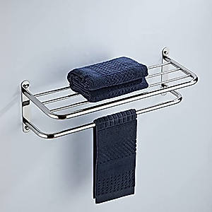 Gecious 25 in Bathroom Towel Rack with Shelf for Wall Polish Chrome Towel Bars and Double Towel Hooks Wall Mount Towel Holder Hotel Style